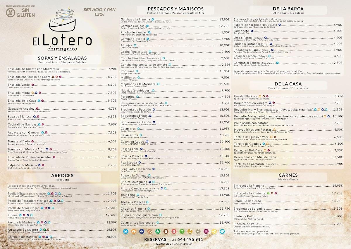 Carta del restaurante Chiringuito El Lotero, Fuengirola
