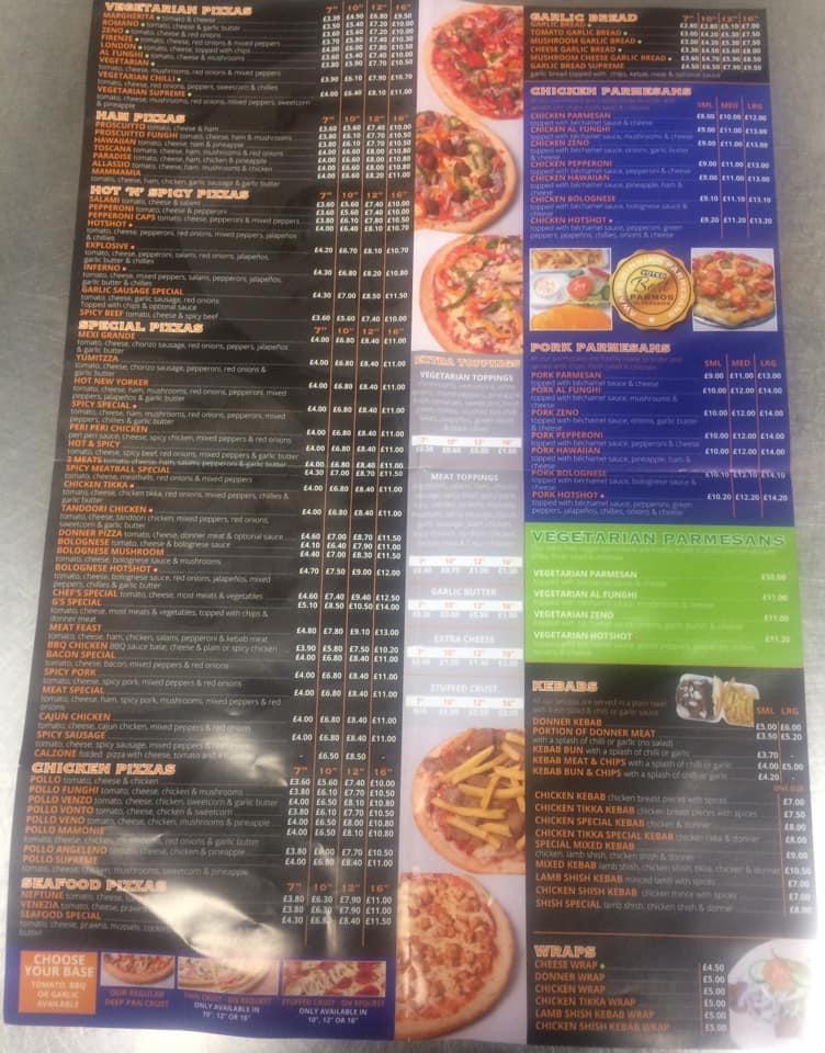 Menu at G's Golden Chippy & Pizzeria, Middlesbrough