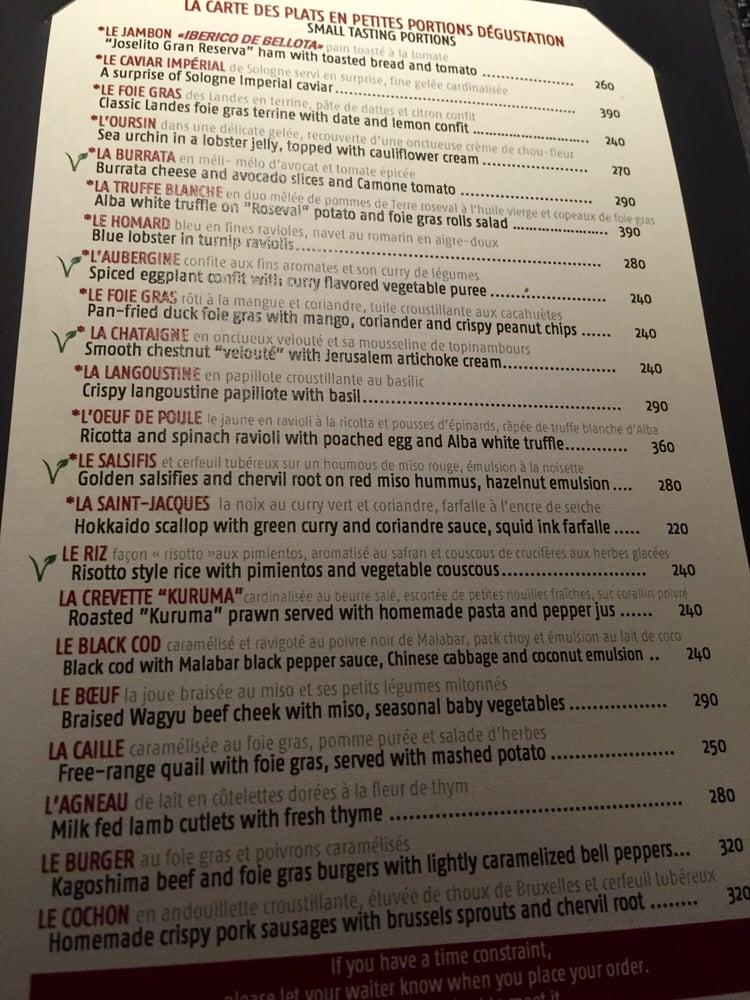 Menu at Joël Robuchon restaurant, Hong Kong, Shop 401
