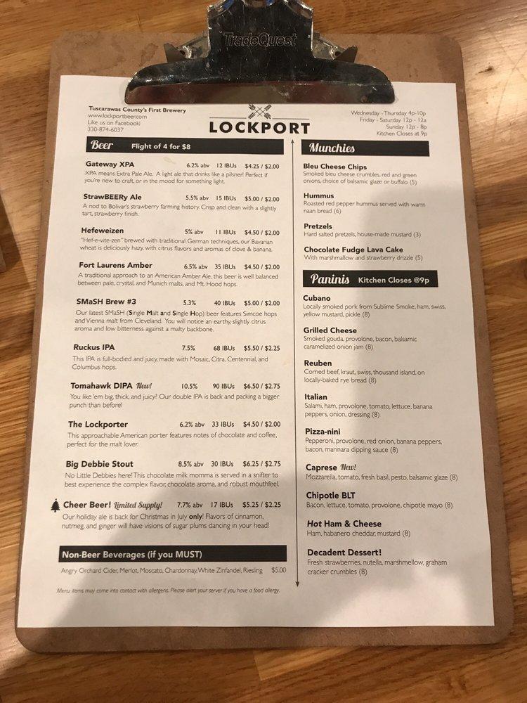 Menu at Lockport Brewery pub & bar, Bolivar