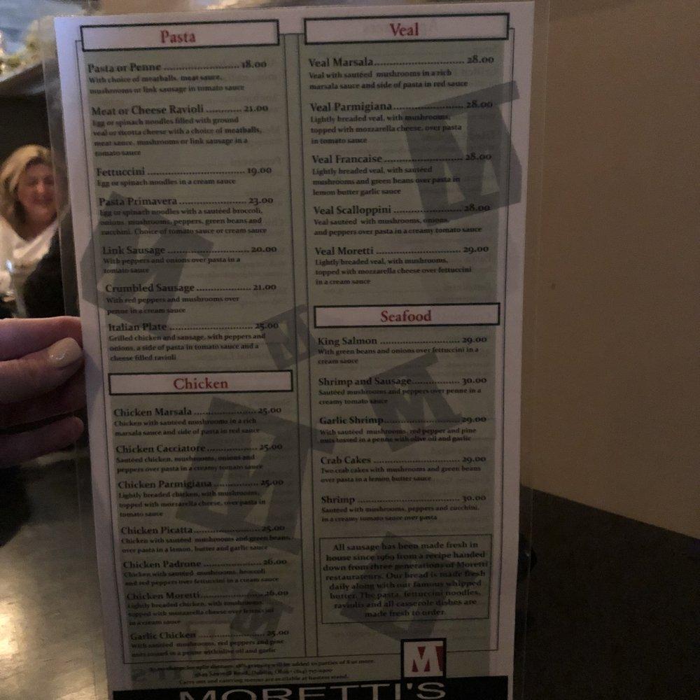 Menu at Moretti's on Dublin restaurant, Dublin