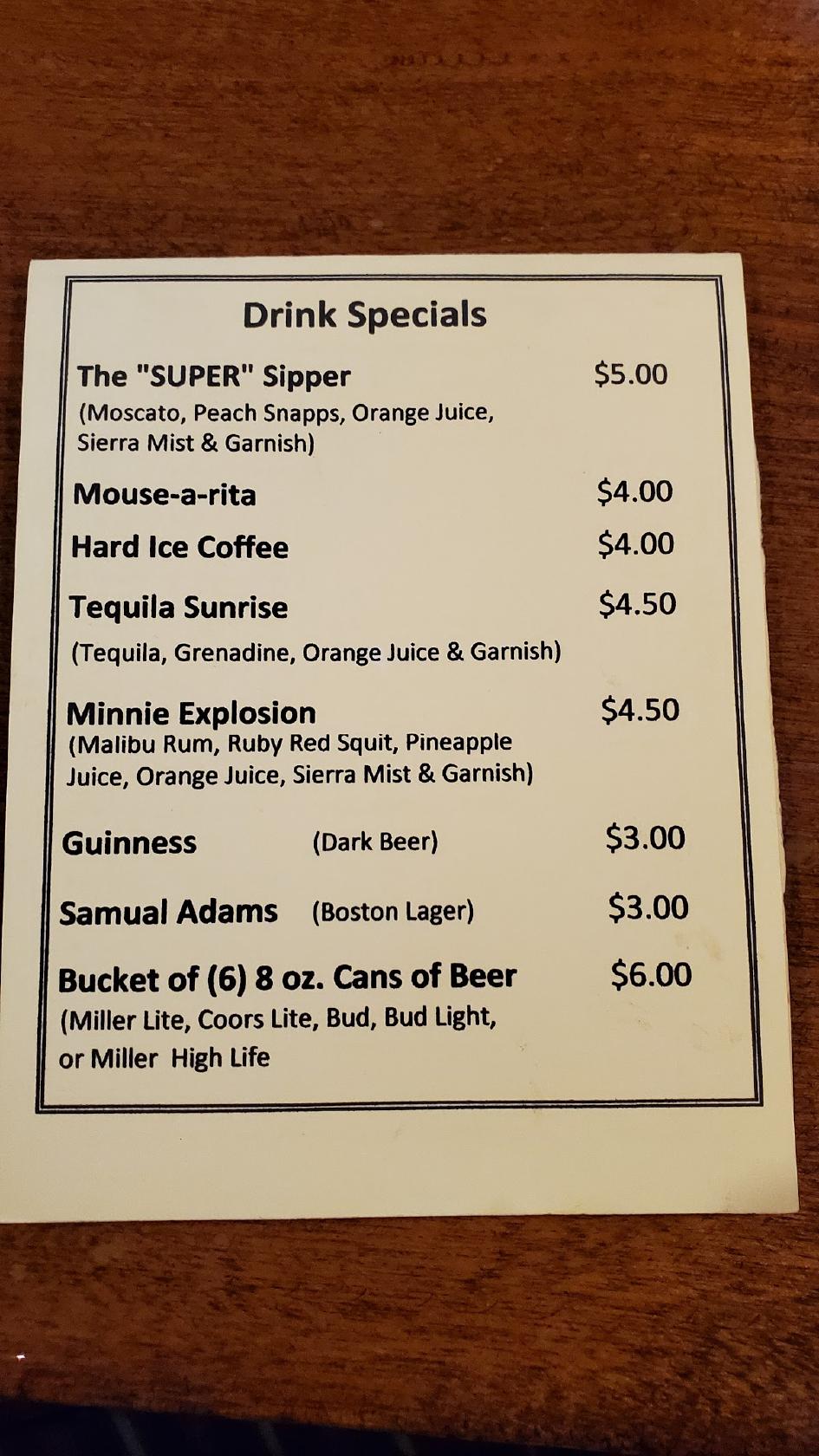 Menu at Mouse Tavern & Restaurant, Beloit