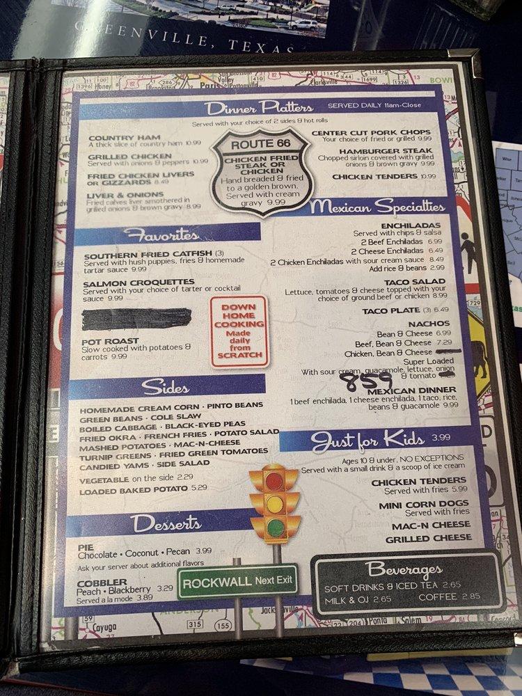 Menu at Route 66 Classic Diner restaurant, Rockwall