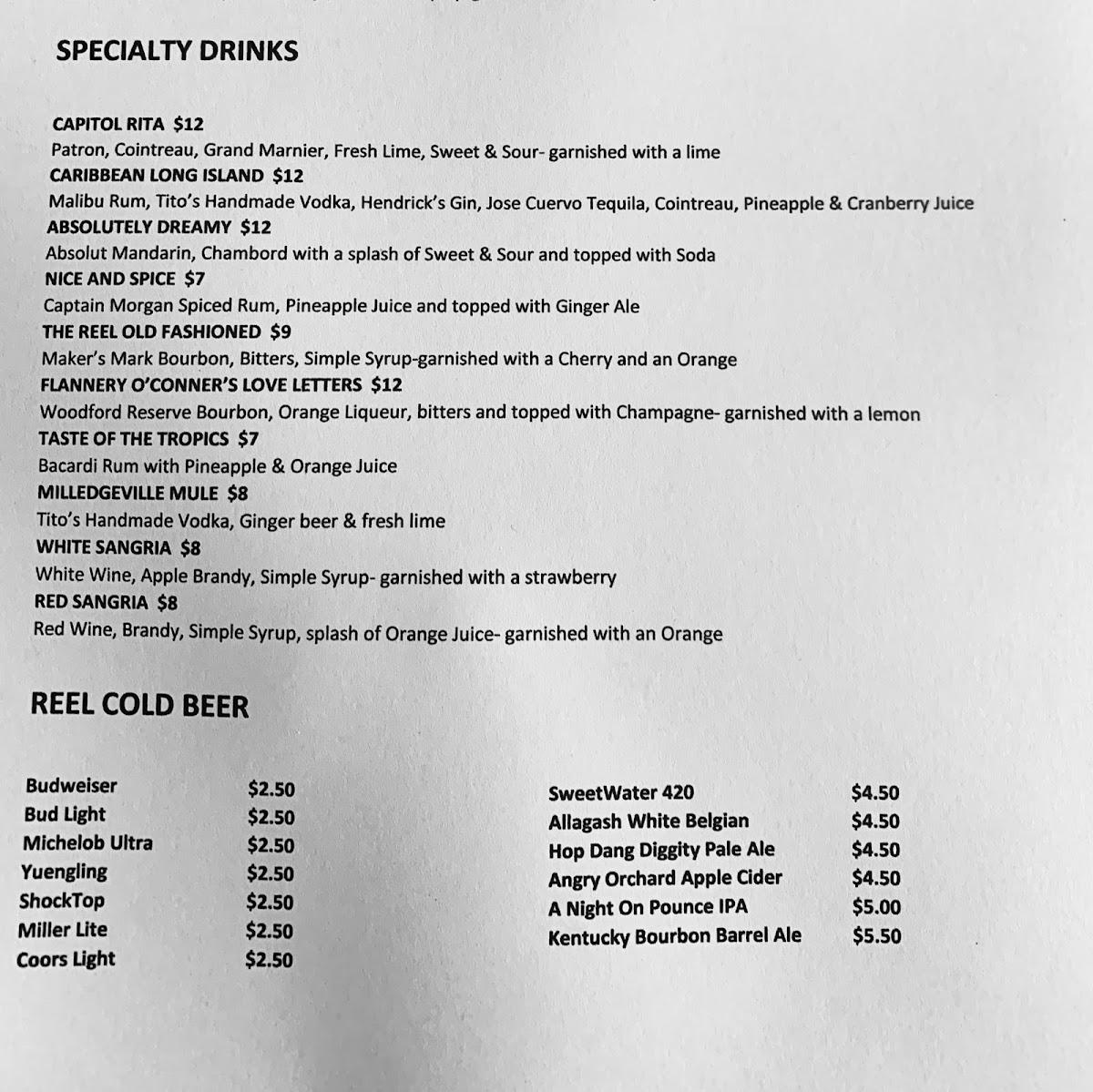 Menu at The Reel Grill of Milledgeville steakhouse, Milledgeville