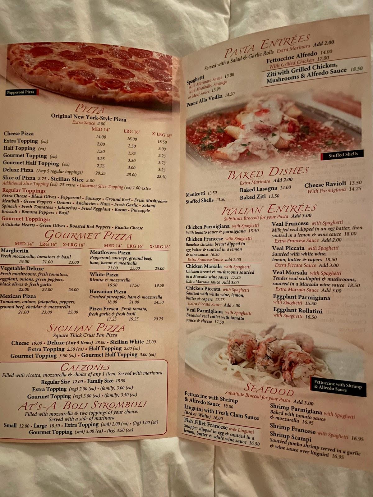 Menu at At's A Pizza pizzeria, Tamarac