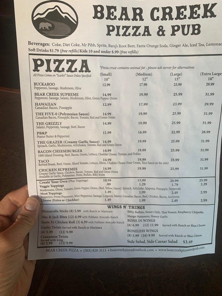Menu at Bear Creek Pizza & Pub, Molalla