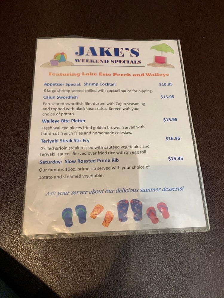 Menu at Jake's On the Lake restaurant, Avon Lake