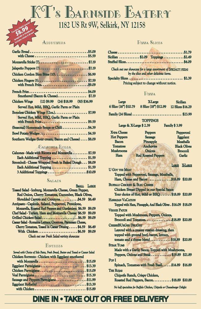 Menu at KT's Barnside Eatery, Selkirk