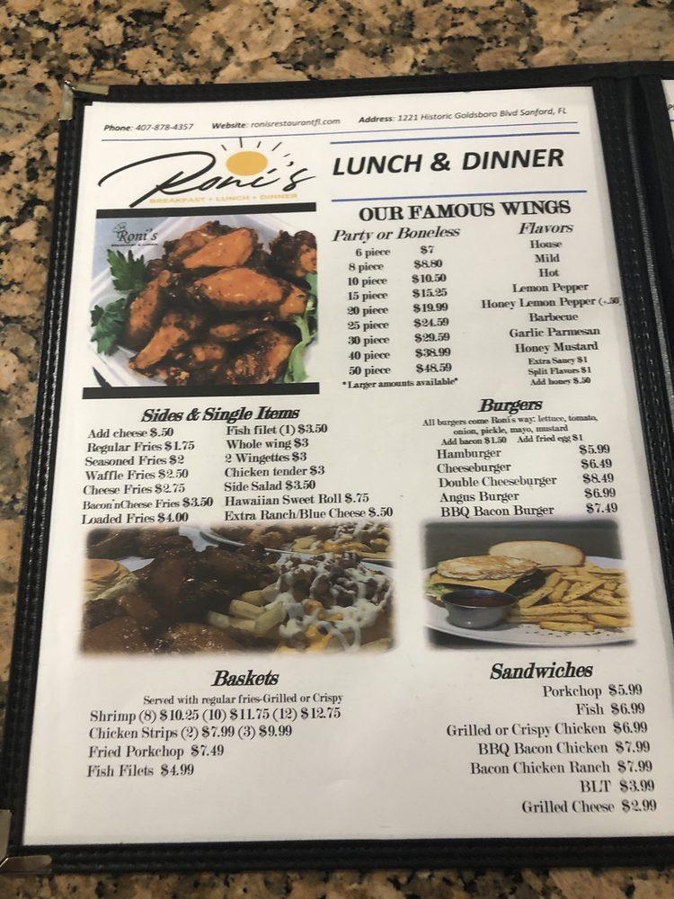 Menu at Roni's Restaurant, Sanford