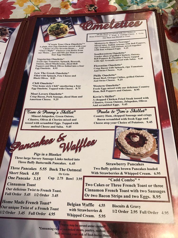 Menu at Ronnie's Cafe, Glendale