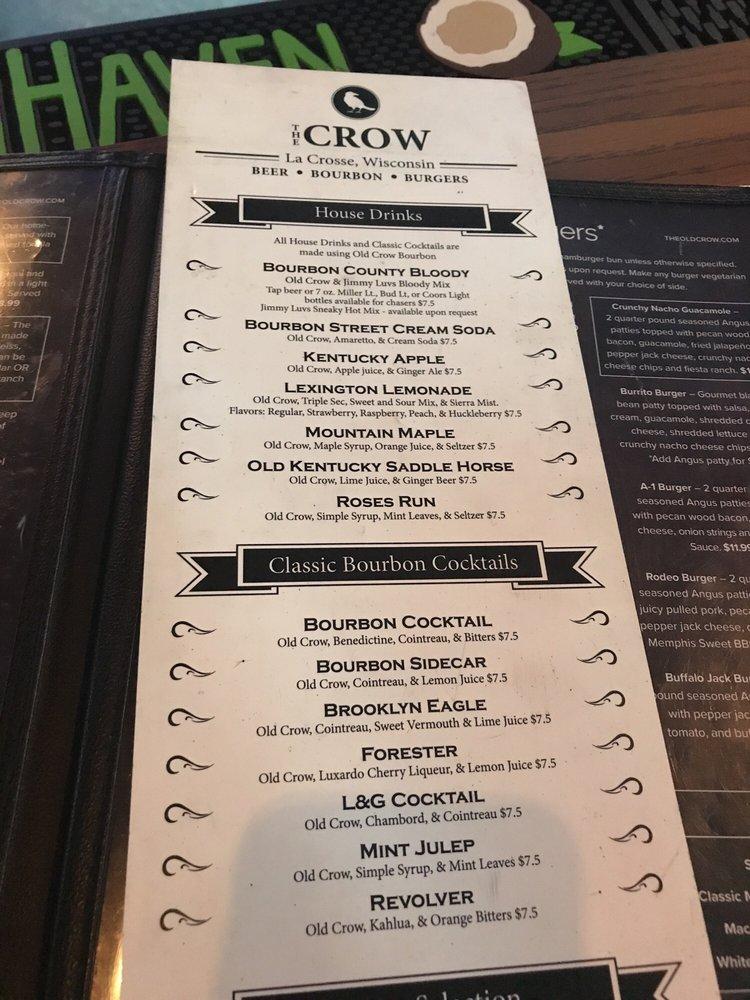 Menu at The Crow restaurant, La Crosse