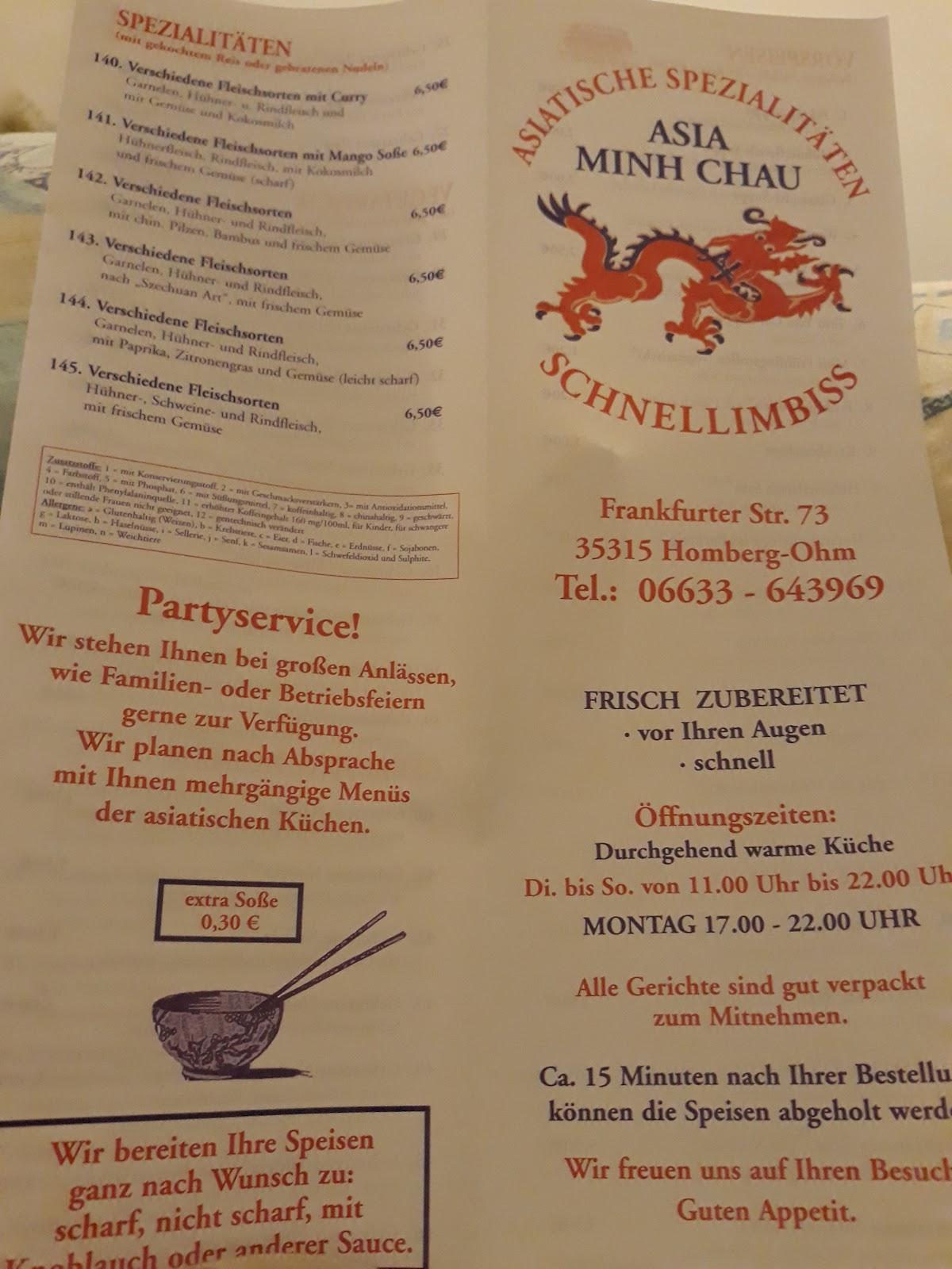 Menu at Asia Minh Chau restaurant, Homberg