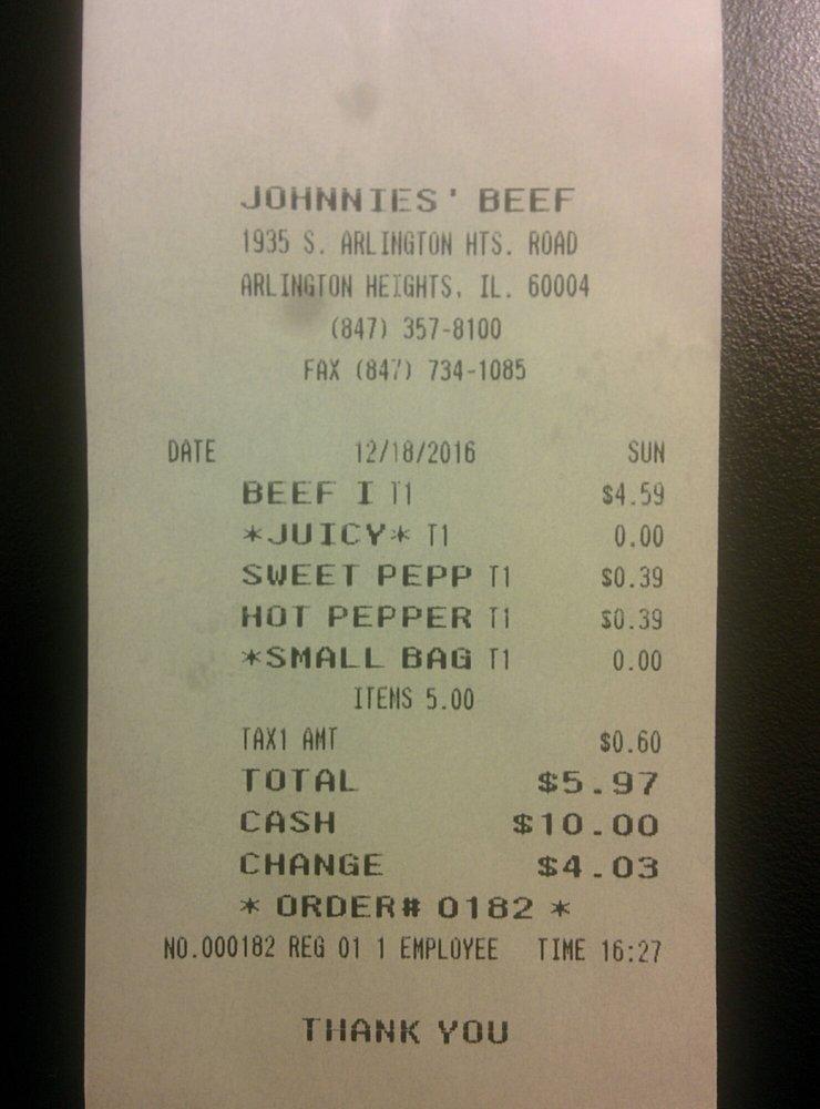 Menu at Johnnie's Beef restaurant, Arlington Heights, S Arlington ...