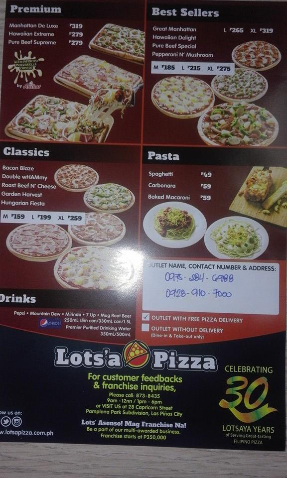 Menu at Lots A Pizza sablayan occidental mindoro Sablayan restaurant ...