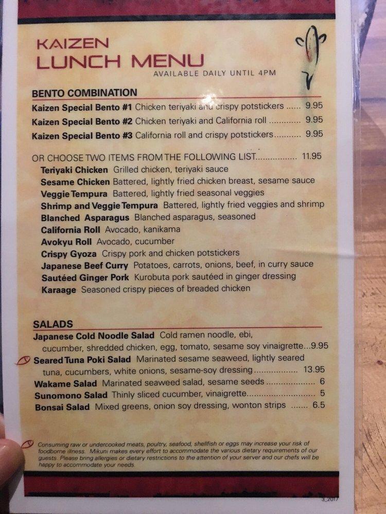Menu at Mikuni Kaizen restaurant, Roseville, Galleria Blvd Ste 160