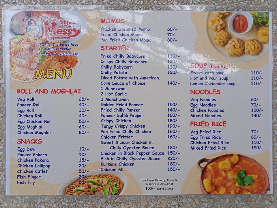 Menu at Mrs. Messy, Kolkata