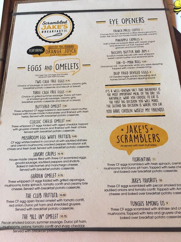 Menu at Scrambled Jake's Breakfast Company desserts, Knoxville