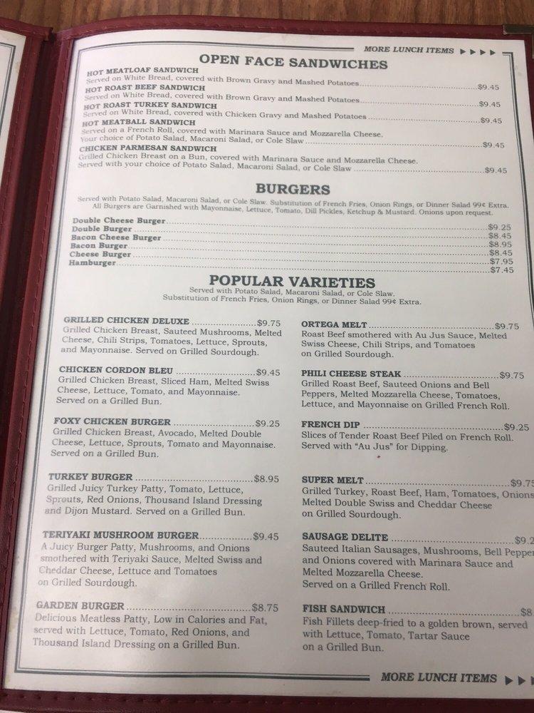 Menu at Snooty Fox restaurant, Laguna Hills