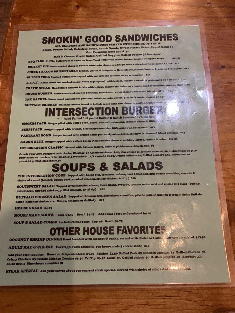 Menu at The Intersection BBQ, Bar & Grill, New Meadows
