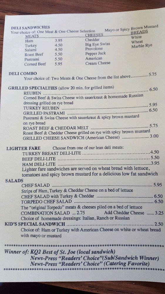 Menu at Marek's Catering & Delicatessen restaurant, Saint Joseph