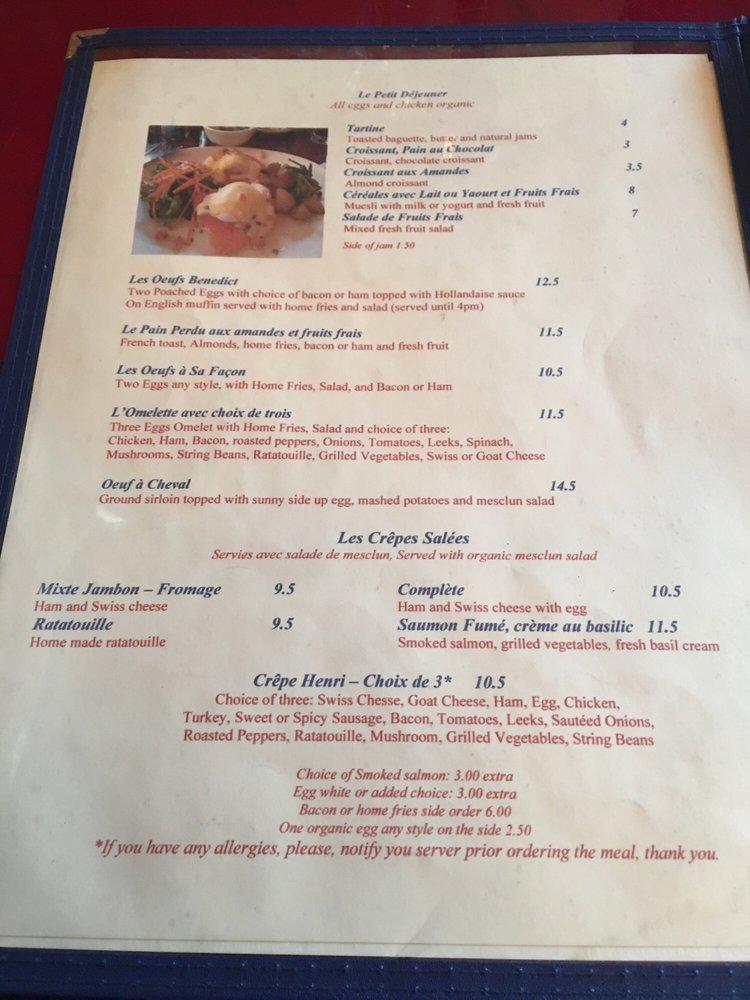 Menu at Café Henri cafe, New York City, 50th Ave