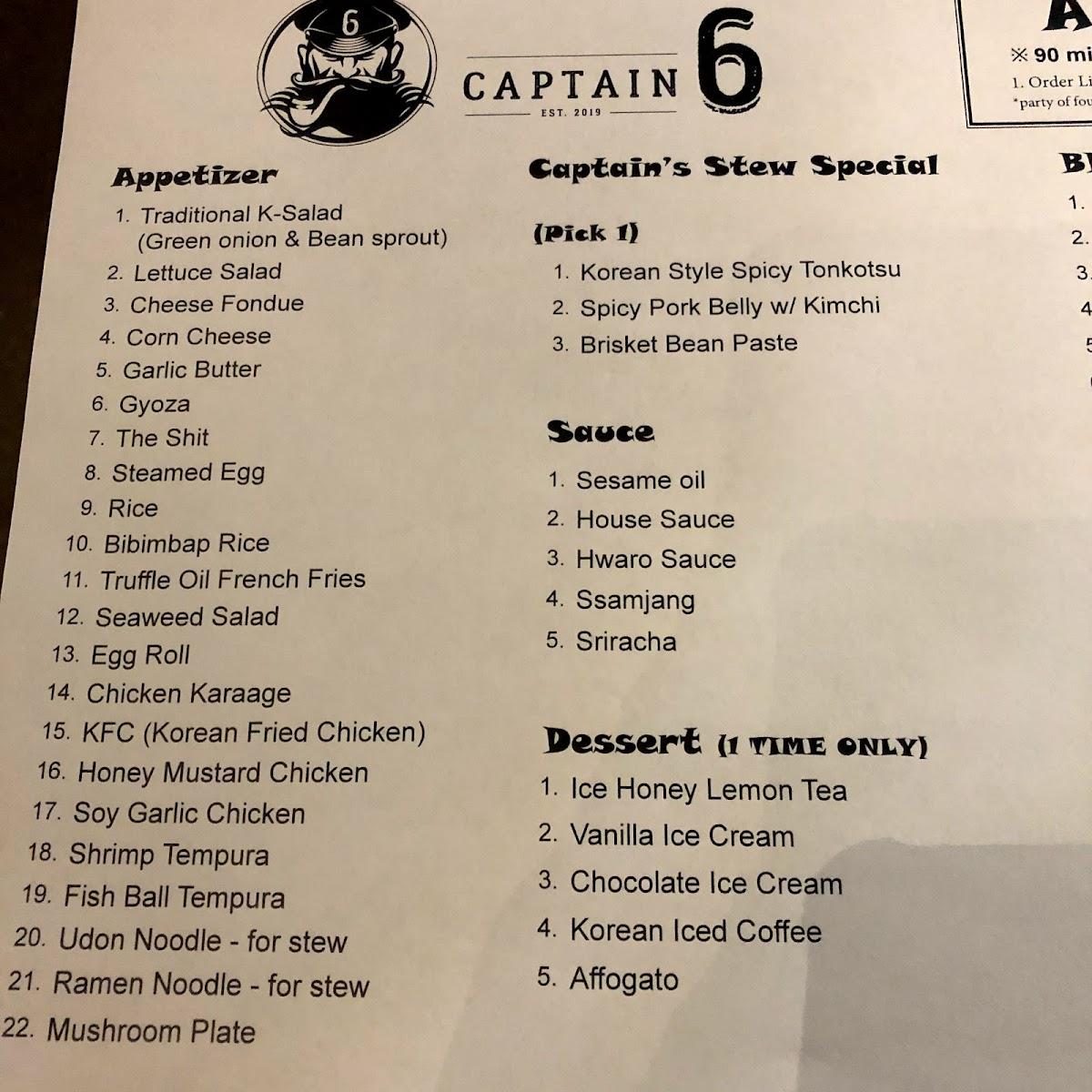Menu at Captain 6 BBQ, Las Vegas
