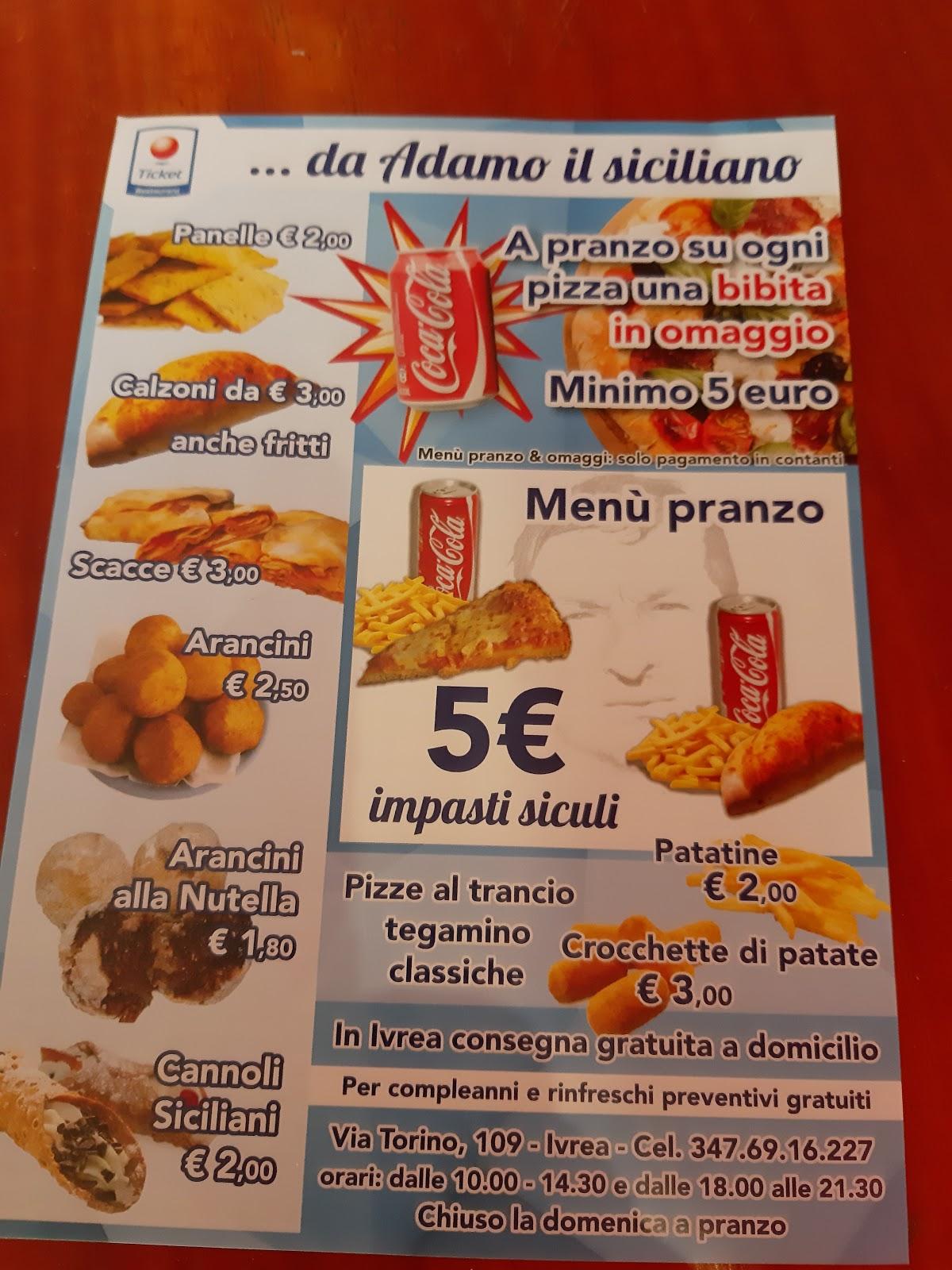 Menu at Da Adamo pizzeria, Ivrea