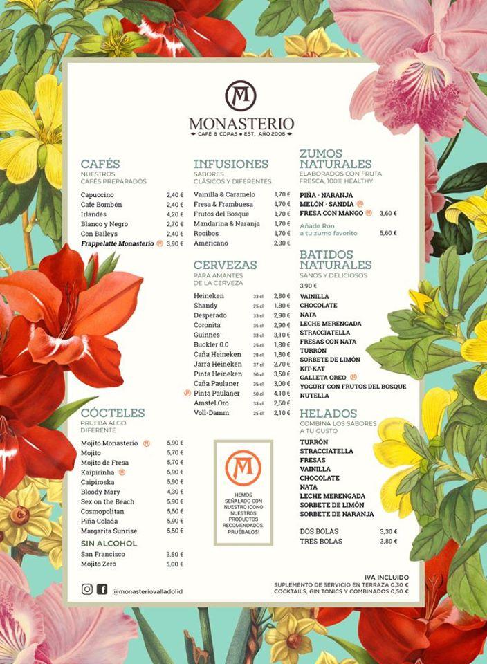 Menu at Monasterio pub & bar, Valladolid