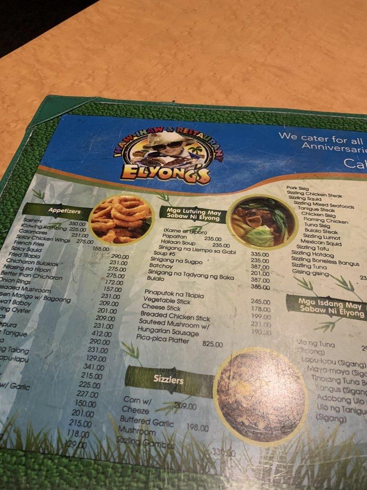 Menu at Elyong's Ihaw-Ihaw and Restaurant, Quezon City, 167 ...