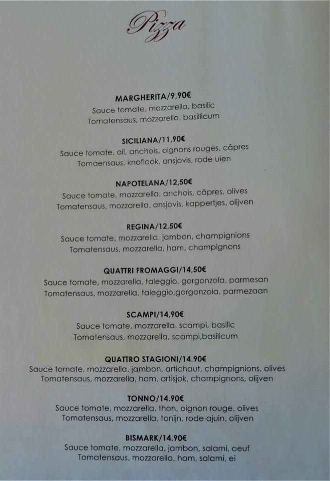 Menu at Epicuro resto, Uccle