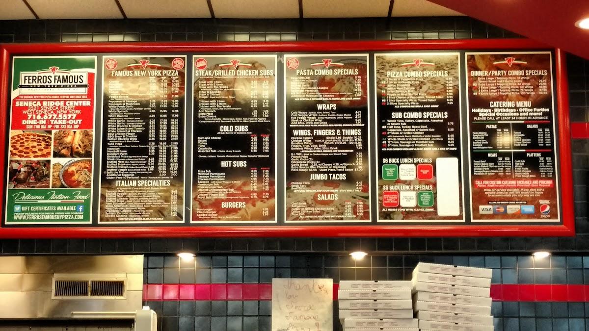 Menu at Ferro's Famous Ny Pizza pizzeria, West Seneca