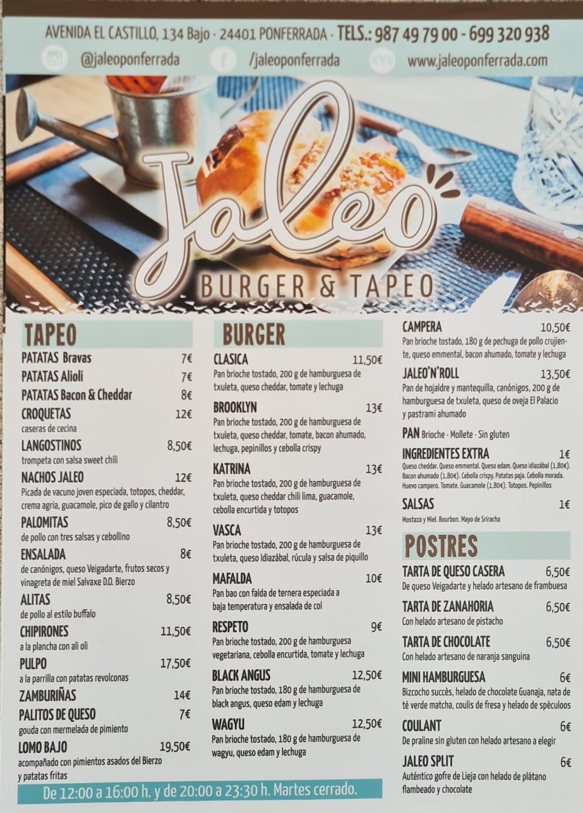 Carta del restaurante JALEO Burger & Tapeo, Ponferrada