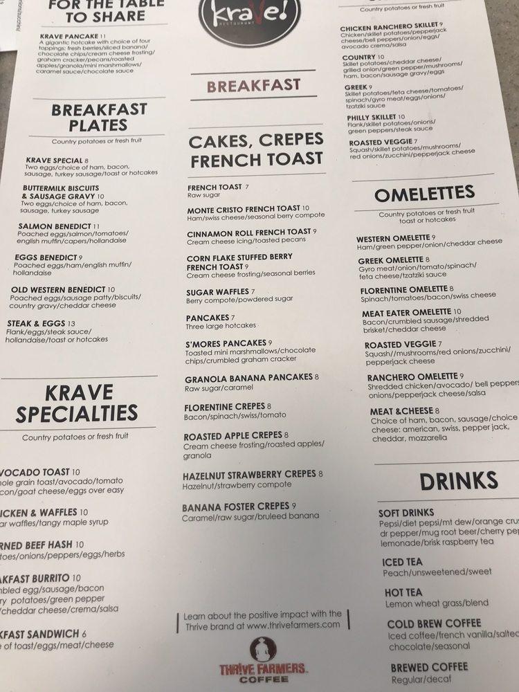 Menu at Krave restaurant, Lapeer