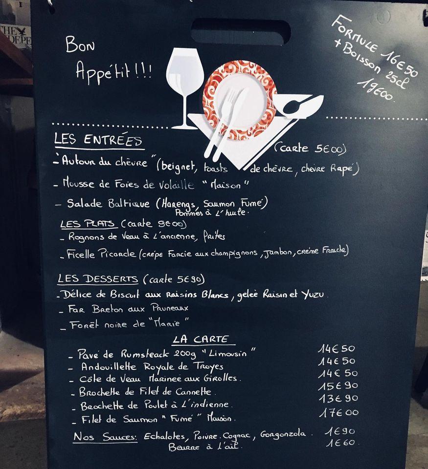 Menu au Le Pied Dans Le Plat restaurant, Mosnes