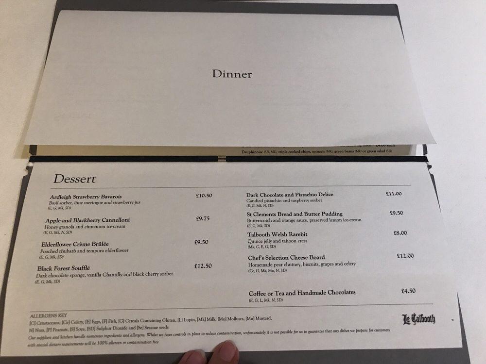 Menu at Talbooth Restaurant, Dedham