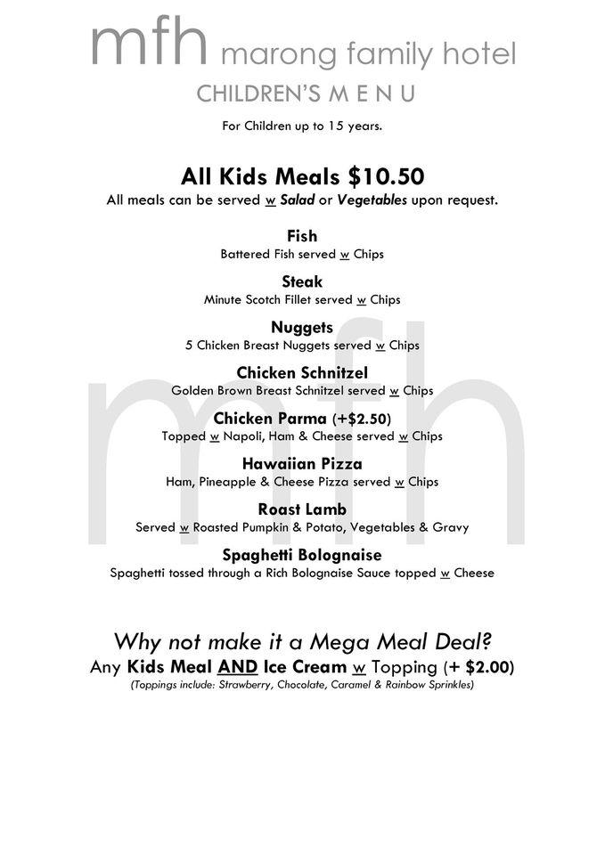 Menu at Marong Family Hotel restaurant, Marong