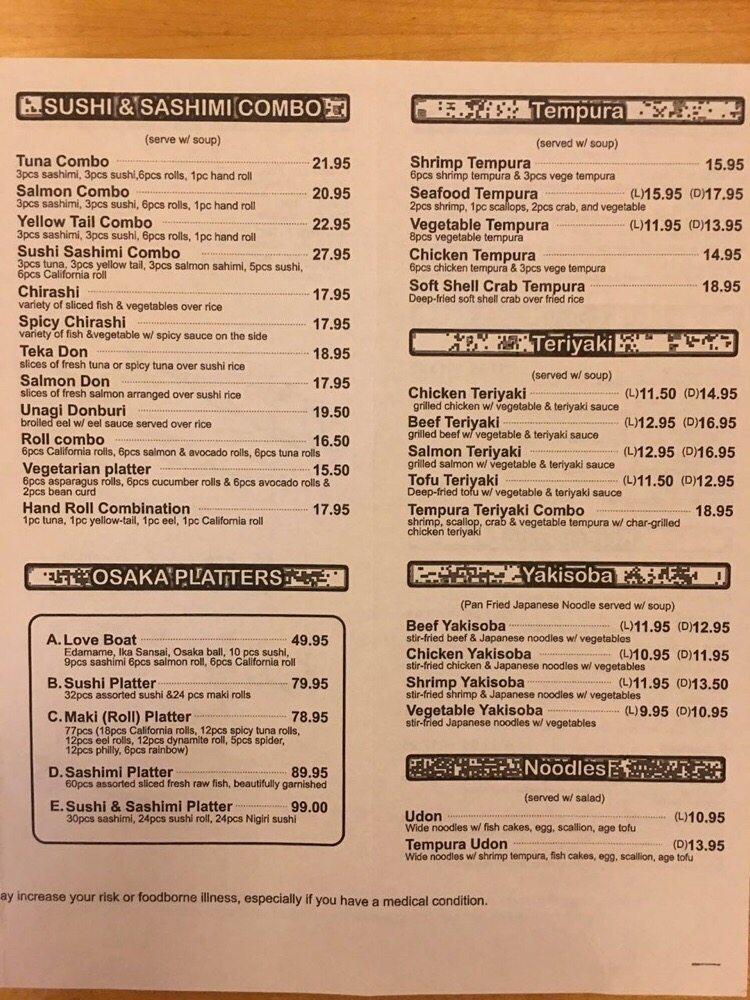 Menu at Osaka Restaurant, Greenbelt, Greenbelt Rd