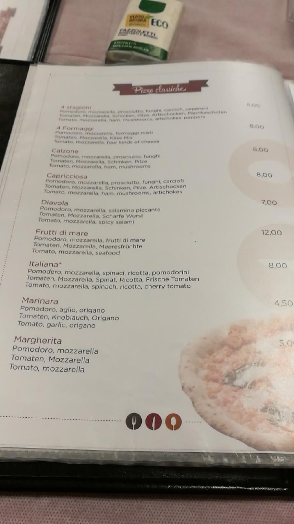 Menu da Pizzeria Ristorante "ALLE BOCCE", Dro