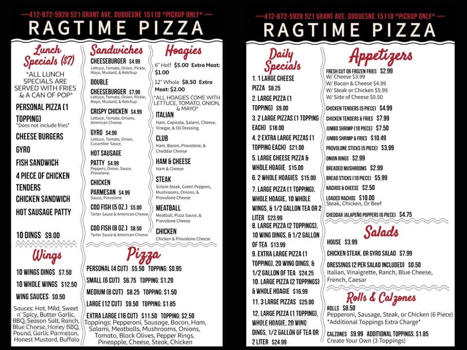 Menu at Valley Pizza pizzeria, Duquesne
