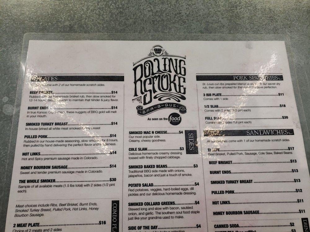 Carta de Rolling Smoke BBQ, Aurora, Dallas St