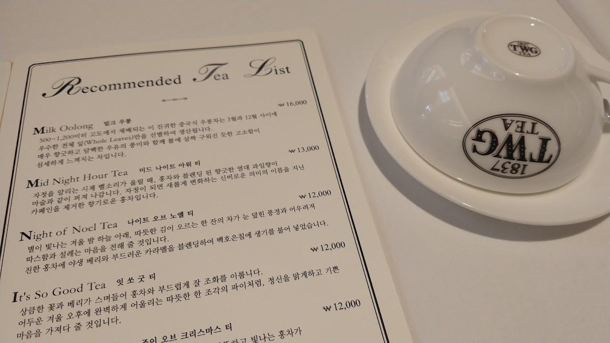 Menu at TWG Tea at Avenue L Department Store, Seoul, 6F
