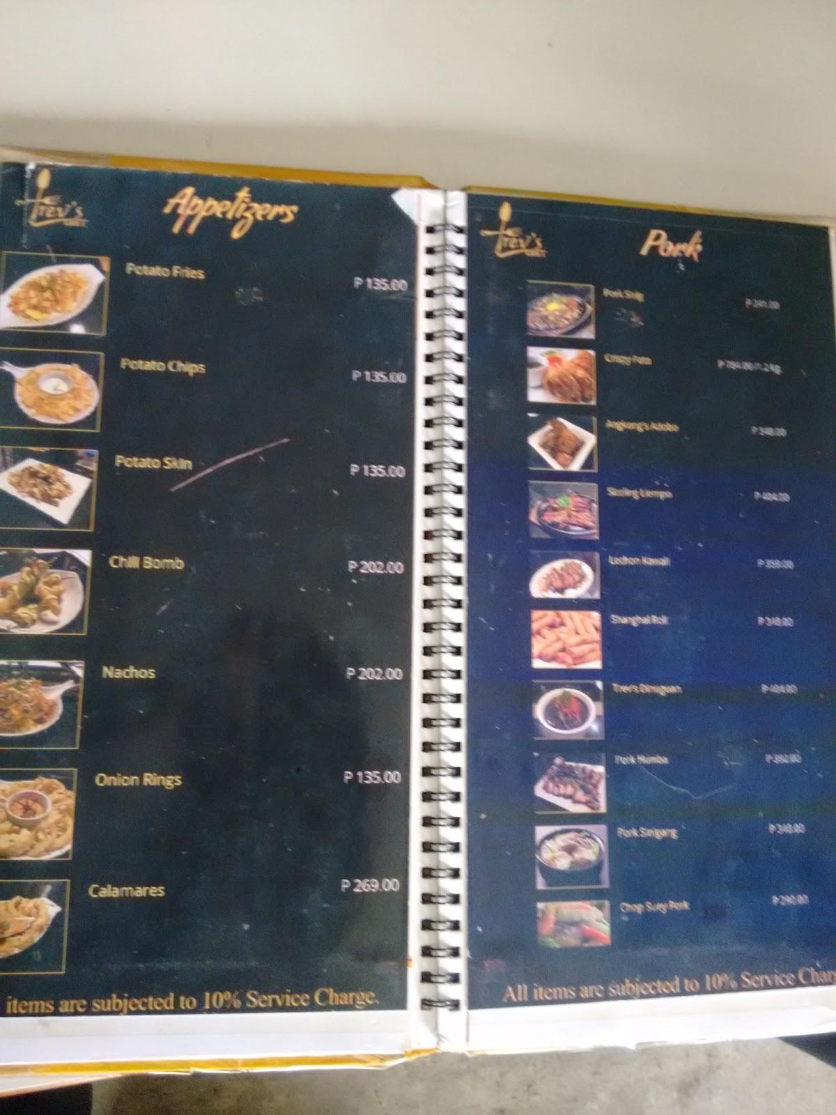 Menu at Trev's Grill restaurant, Mandaluyong