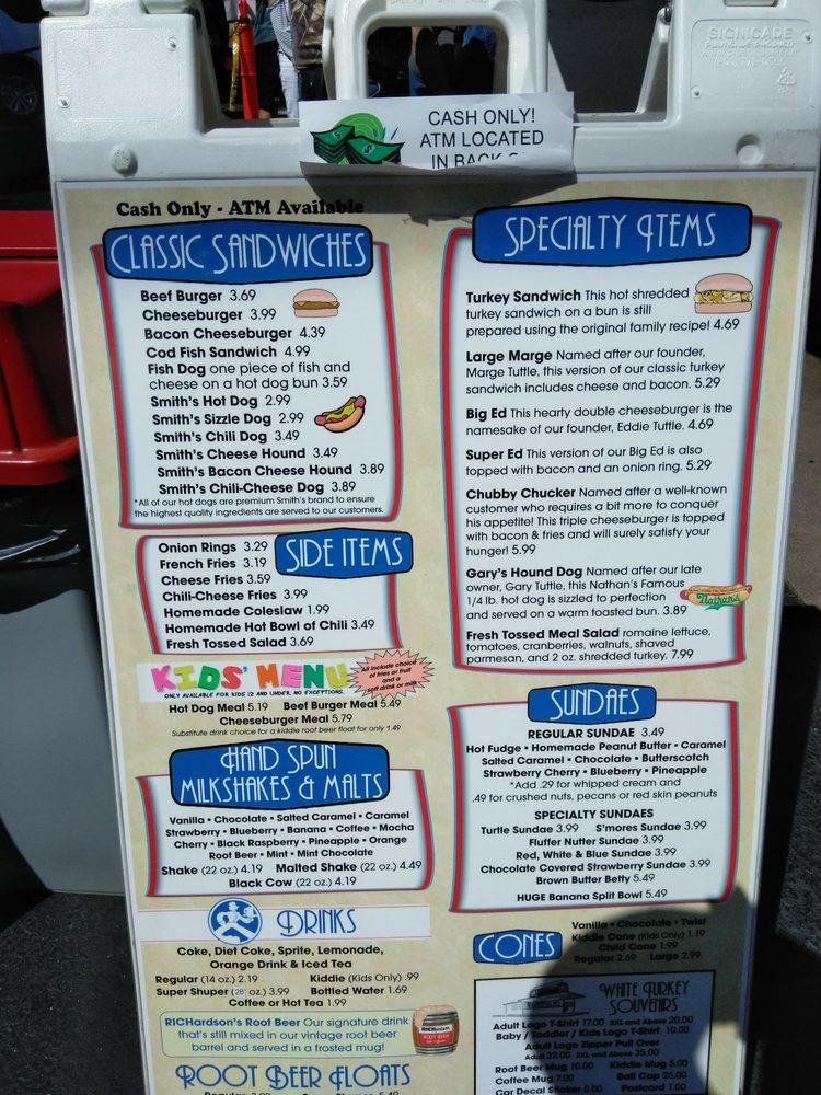 Menu at White Turkey Drive-in restaurant, Conneaut