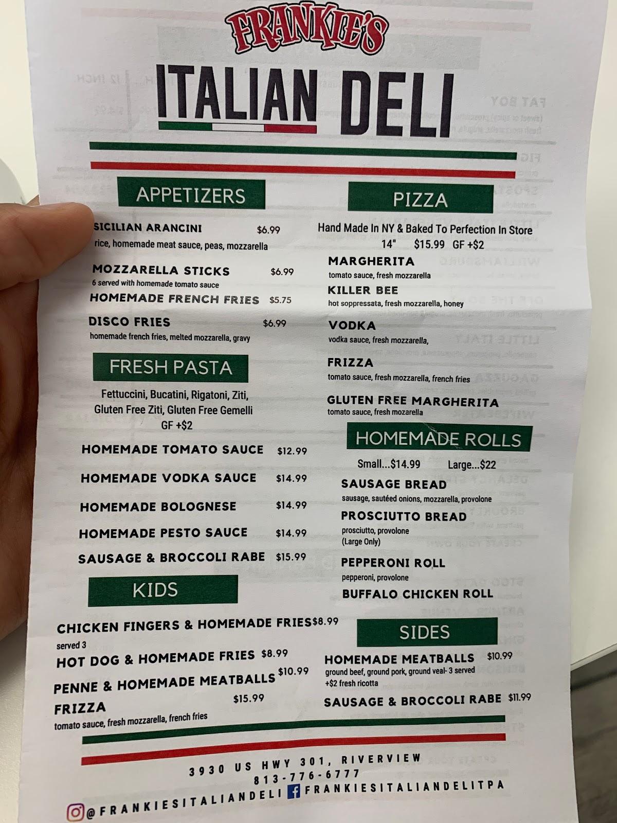 Menu at Frankie's Italian Deli Tpa restaurant, Riverview