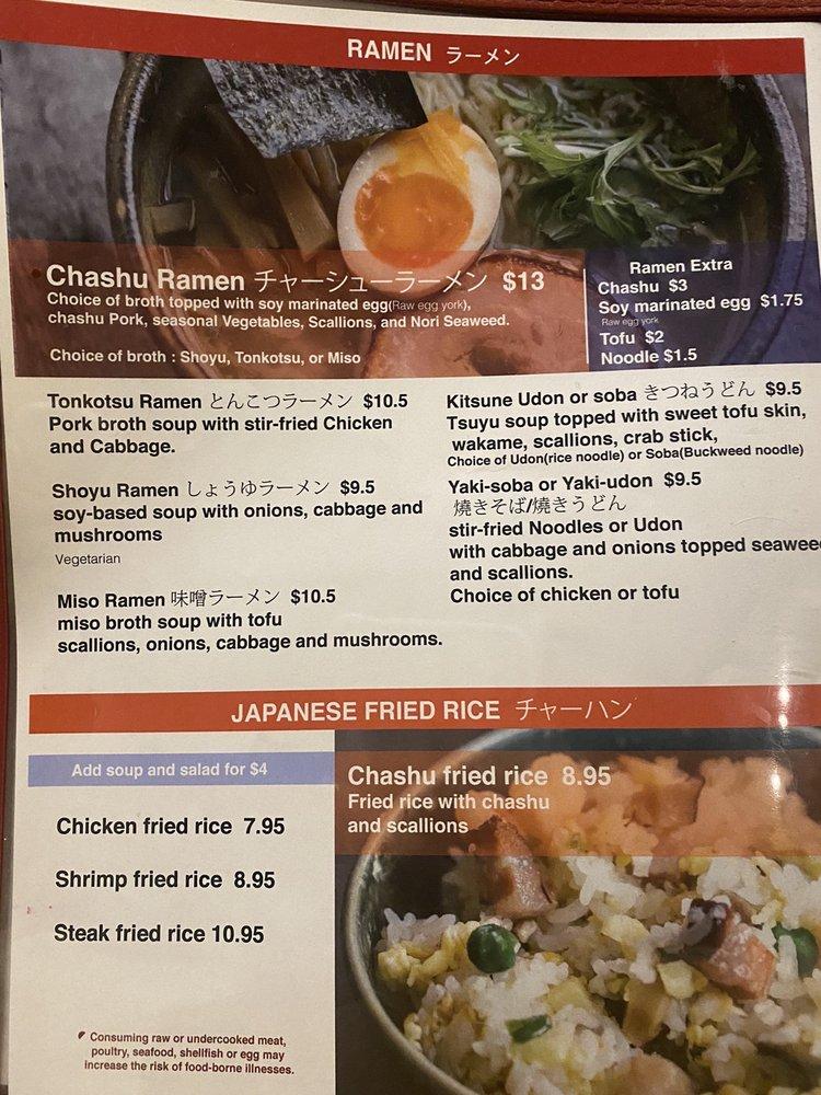 Menu at Hachimi Japanese Cuisine restaurant, Johnson City