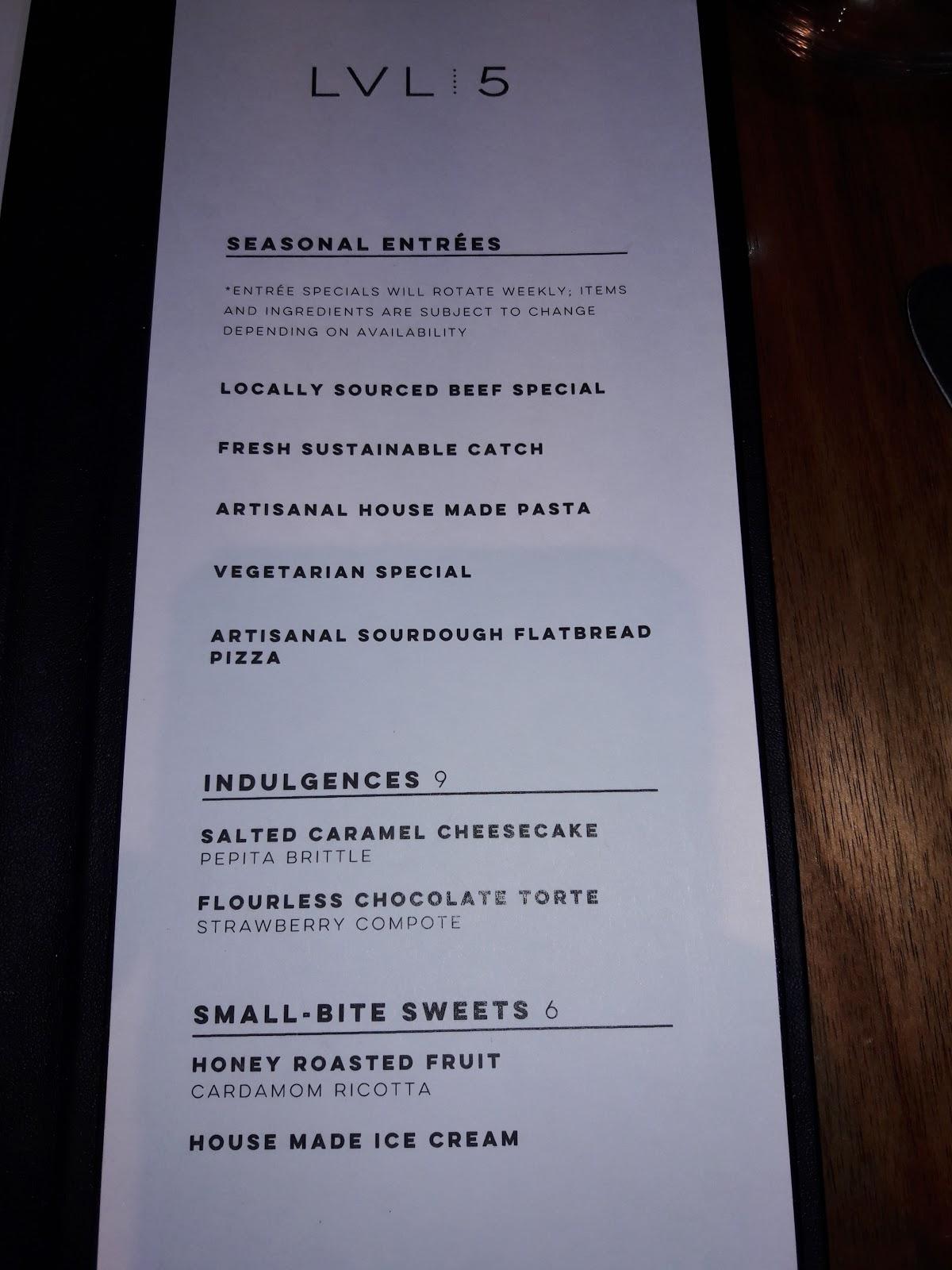 Menu at Level 5 pub & bar, Albuquerque
