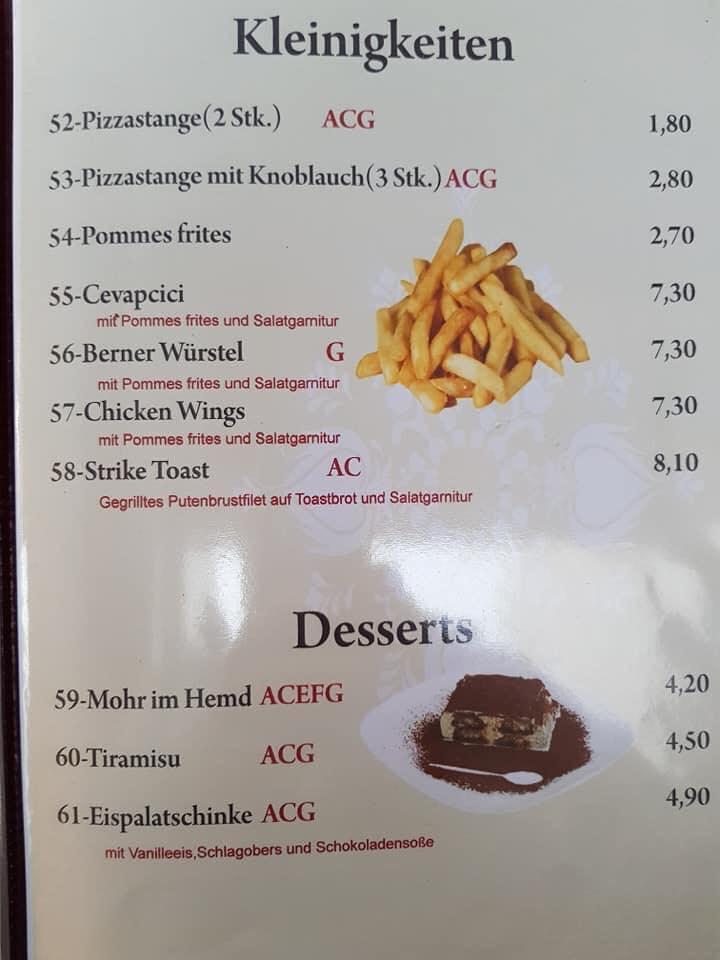 Menu at Melis Lounge (Pizzeria, Kegelbahnen), Austria