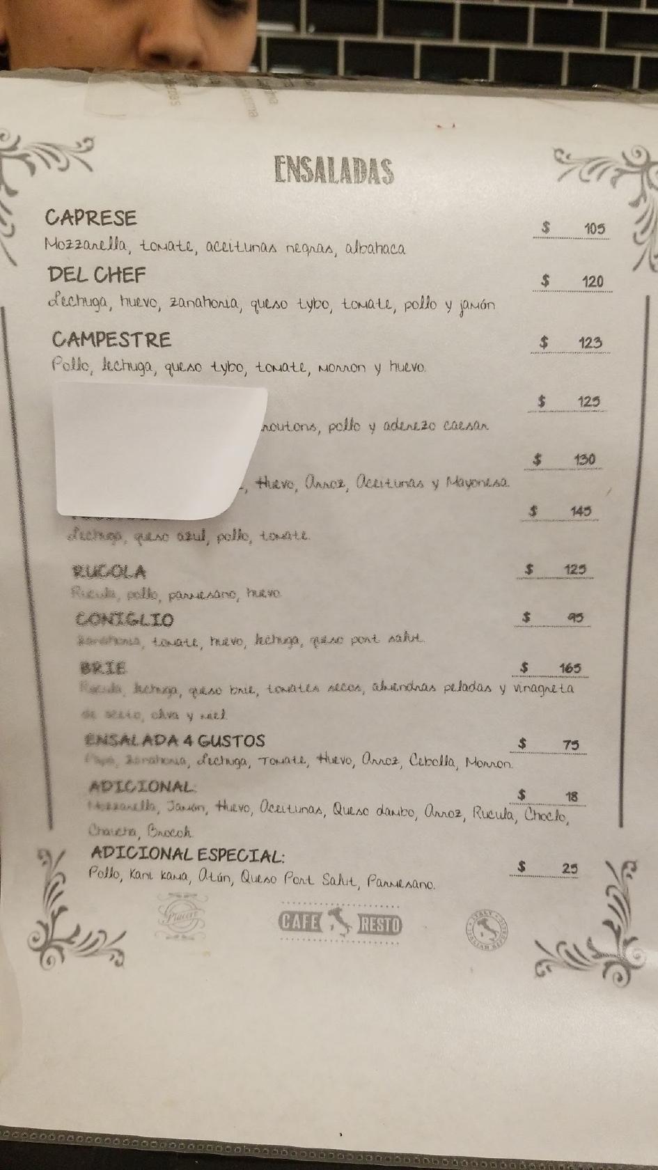 Carta del restaurante Piacere, Munro, Cap. Justo G. del Bermúdez 4547 PB