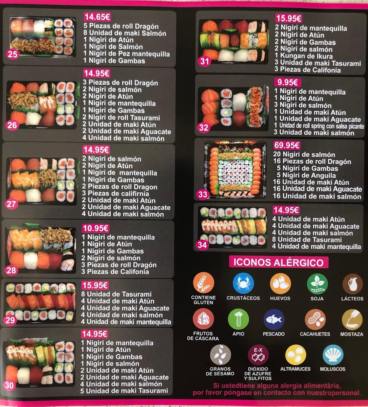 Menu at Sakura Sushi restaurant, Gandia, Avinguda de Blasco Ibáñez