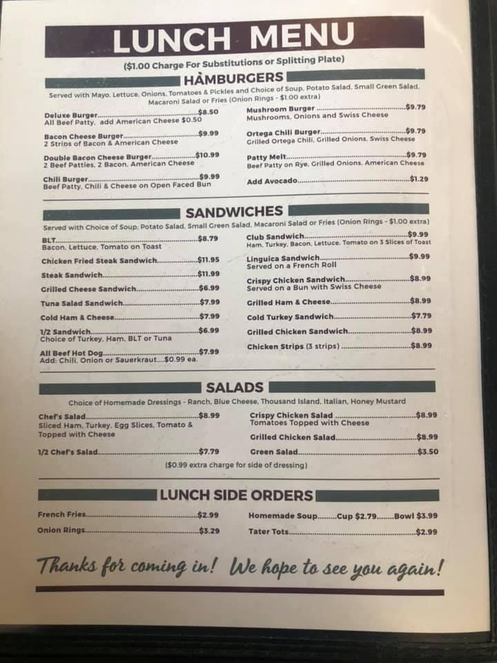 Menu at Sam's Cafe, Ceres